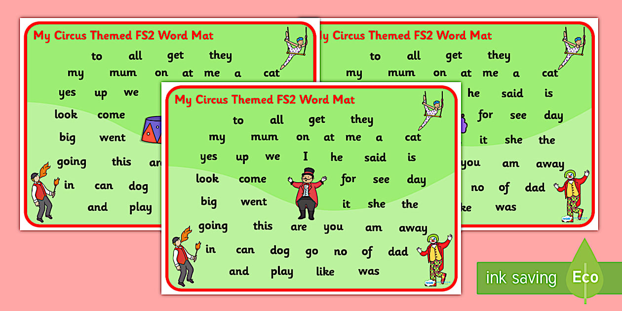 Circus Themed FS2 Word Mat (teacher made) - Twinkl