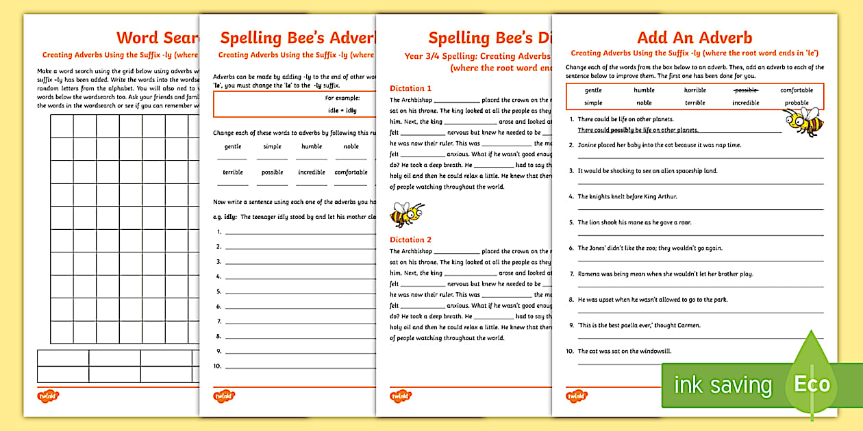 Adverbs Using the Suffix -ly for Root Words Ending in -le