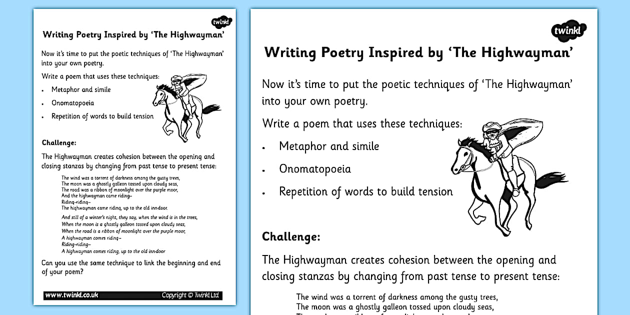 Writing Poetry Inspired by The Highwayman (teacher made)