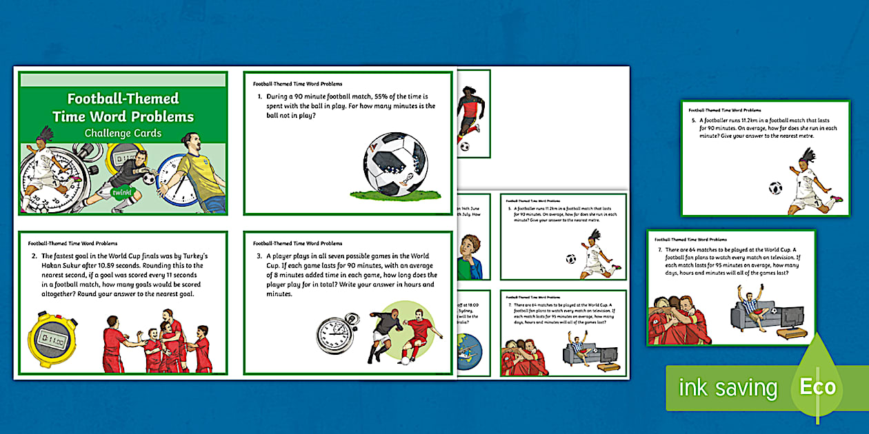UKS2 Football Themed Time Problems Challenge Cards - Twinkl