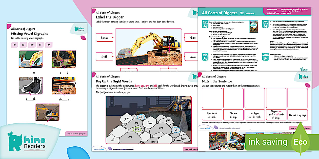 Level 3c All Sorts of Diggers Guided Reading Pack - Twinkl