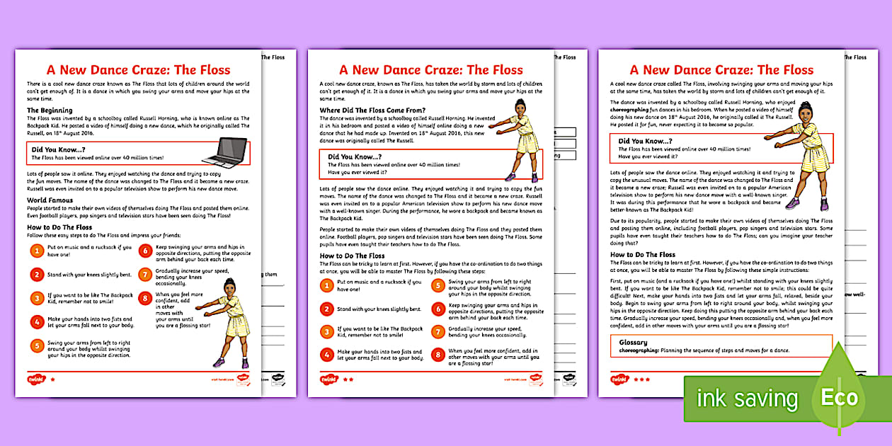 KS2 A New Dance Craze: The Floss Differentiated Reading Comprehension ...