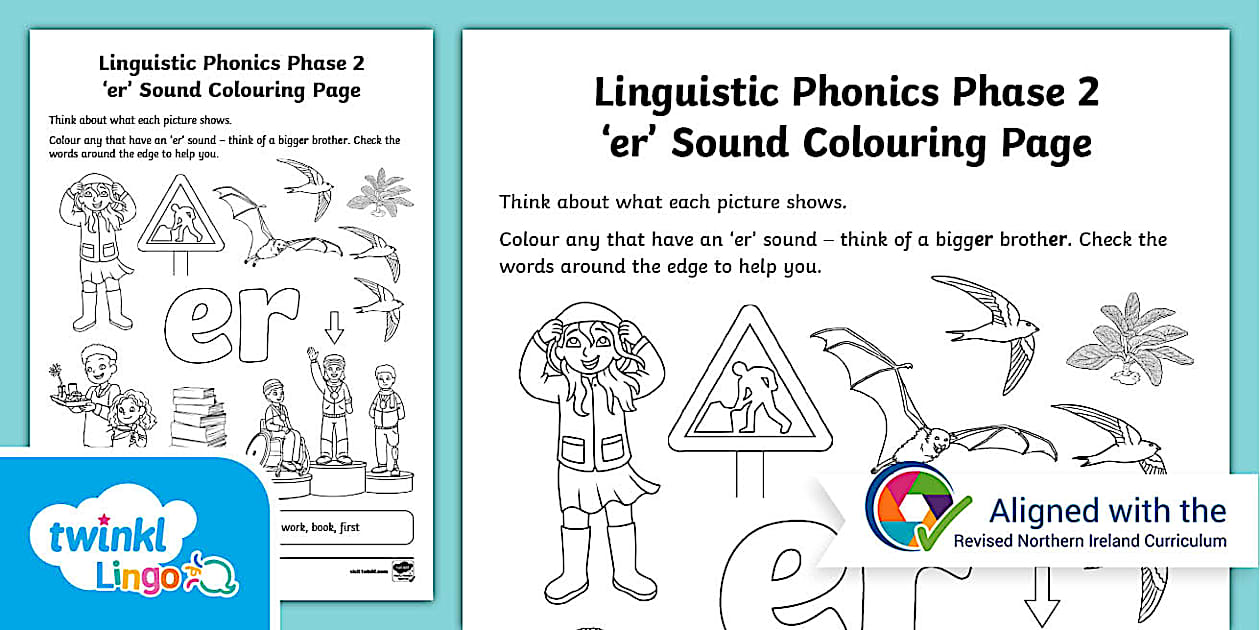 Linguistic Phonics Phase 2 'er' Sound Colouring Page