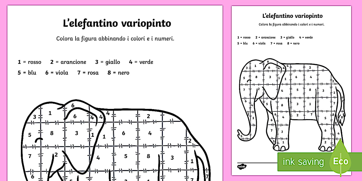 L’Elefantino: Disegni da Colorare con i Numeri per Bambini