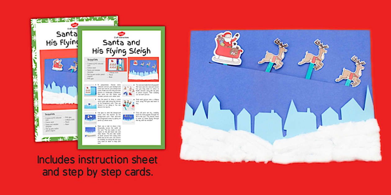 Santa And His Flying Sleigh Craft Instructions- stick, puppets, santa
