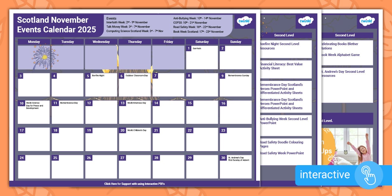 FREE Scotland November Events Calendar 2025 - Twinkl