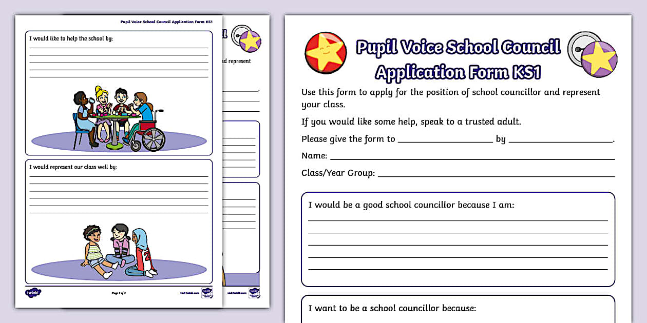 Pupil Voice School Council Application Form KS1 - Twinkl