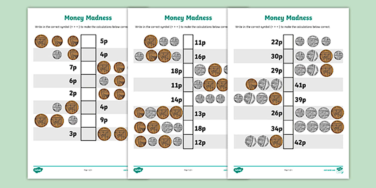 Editable British Money Madness (greater than and less than) Worksheet Pack