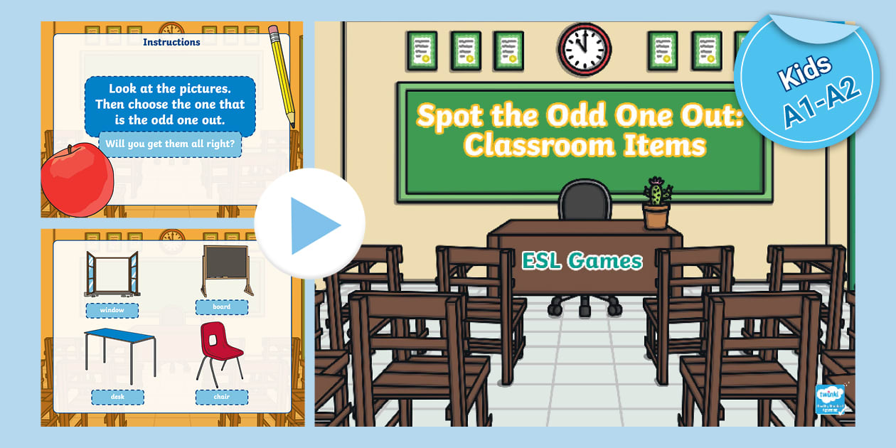 ESL Spot the Odd One Out: Classroom Items [Kids, A1-A2]