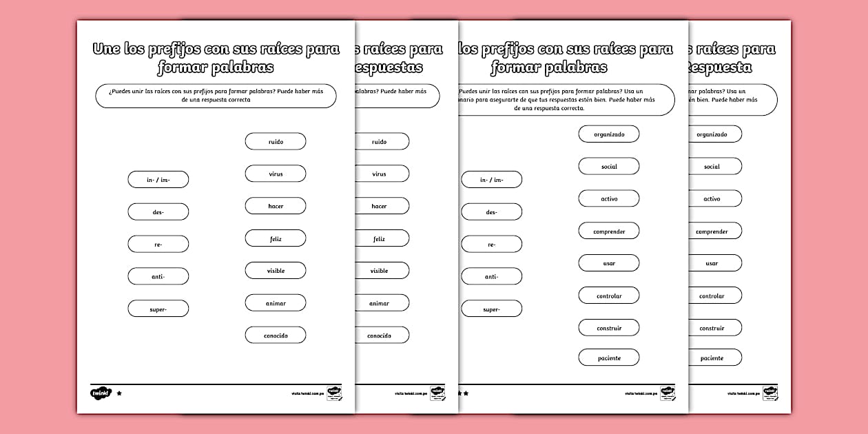 Ficha de actividad: Unir los prefijos con su raíz para formar palabras