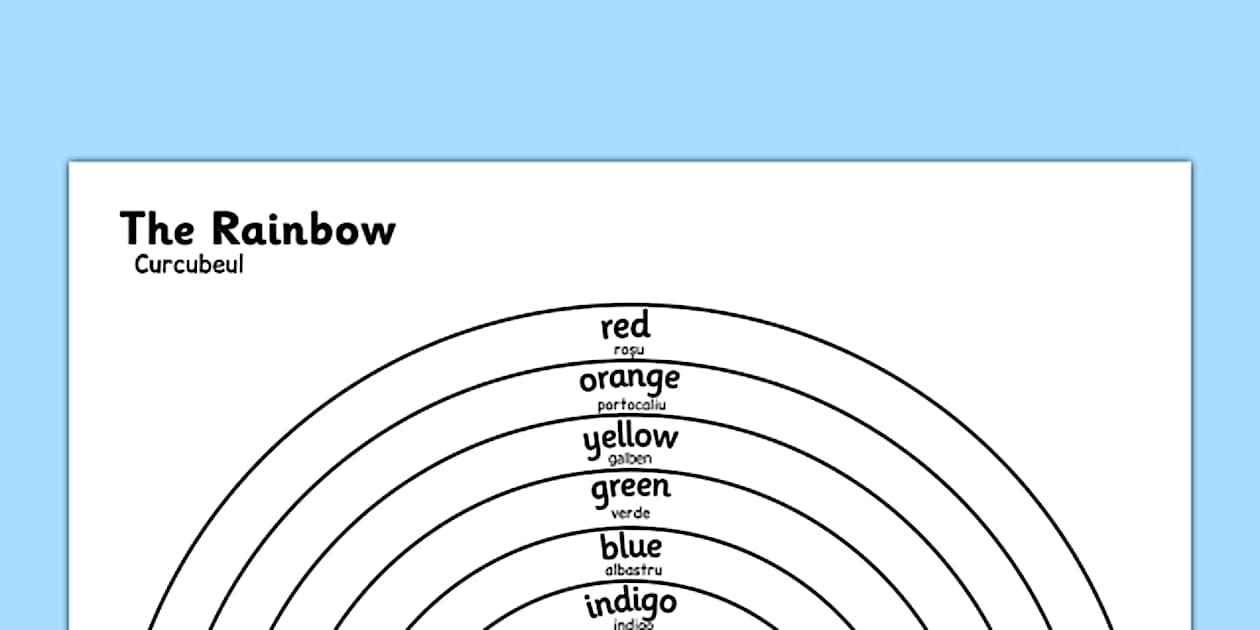 The Rainbow Colours Colouring Sheet Romanian Translation