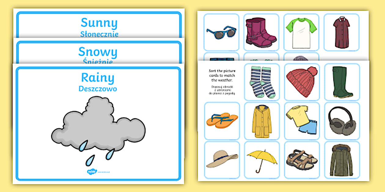 Weather Clothes Sorting Activity English/Polish - Weather Clothes Sorting