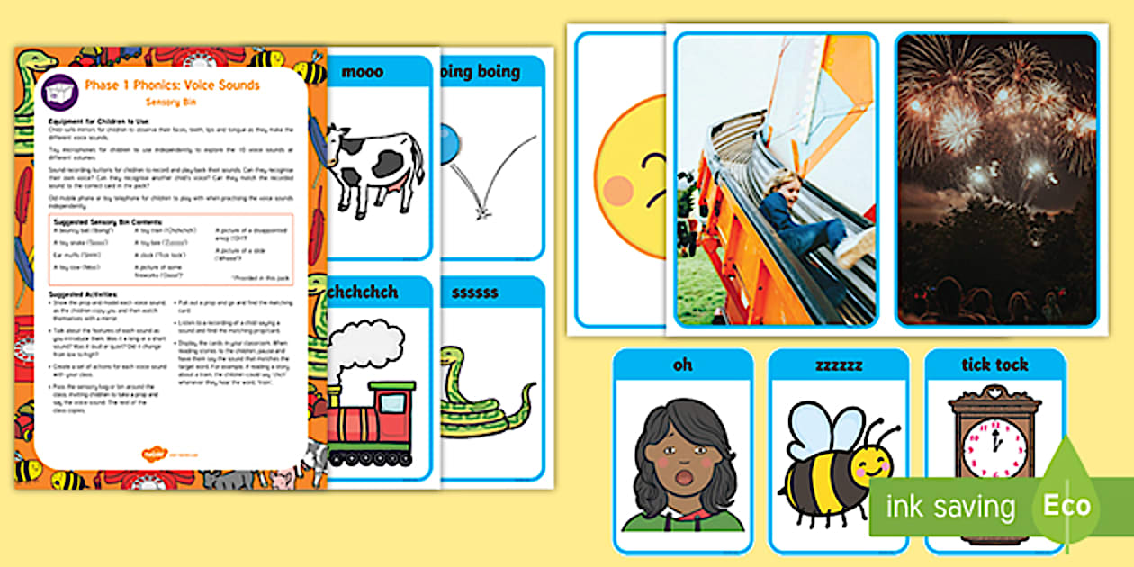 Phase 1 Phonics: Voice Sounds Sensory Bin and Resource Pack
