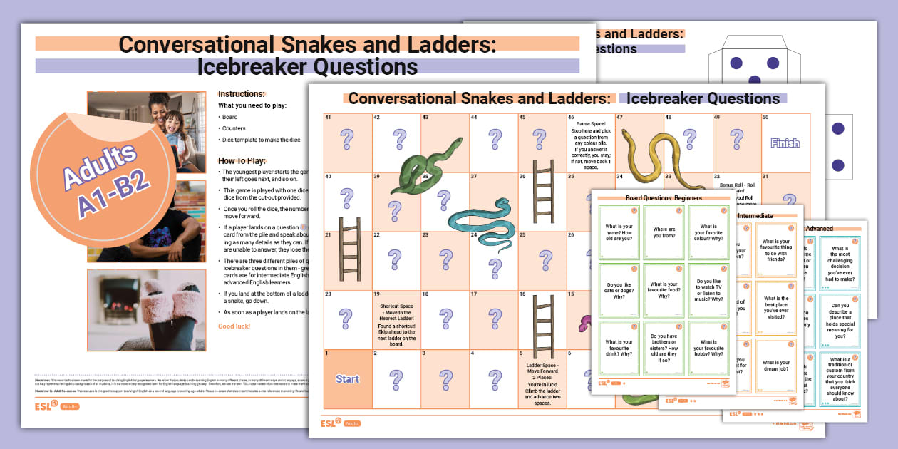 ESL Icebreaker Questions Snakes and Ladders [A1-B2] - Twinkl