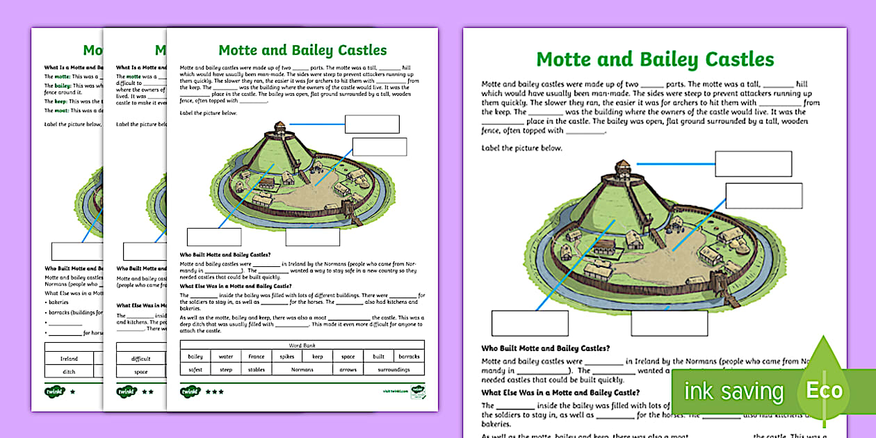 Lower Ability Motte and Bailey Castles Cloze Differentiated Worksheets