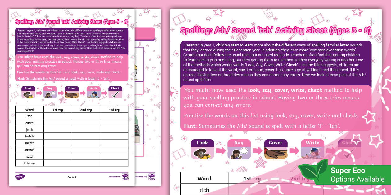Spelling: /ch/ Sound 'tch' Activity Sheet (Ages 5 - 6)