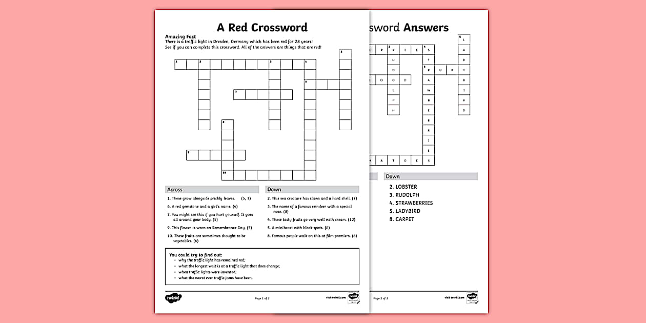 A Red Crossword (teacher made) - Twinkl