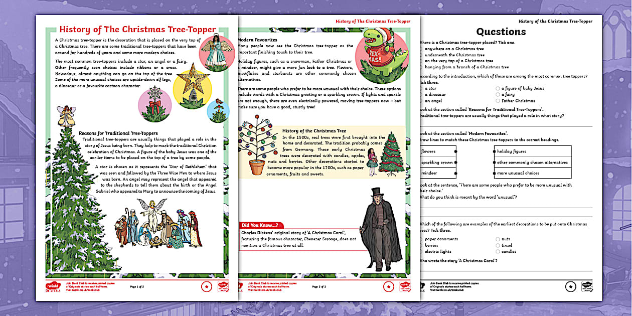 History of Christmas Tree-Topper LKS2 Reading Comprehension