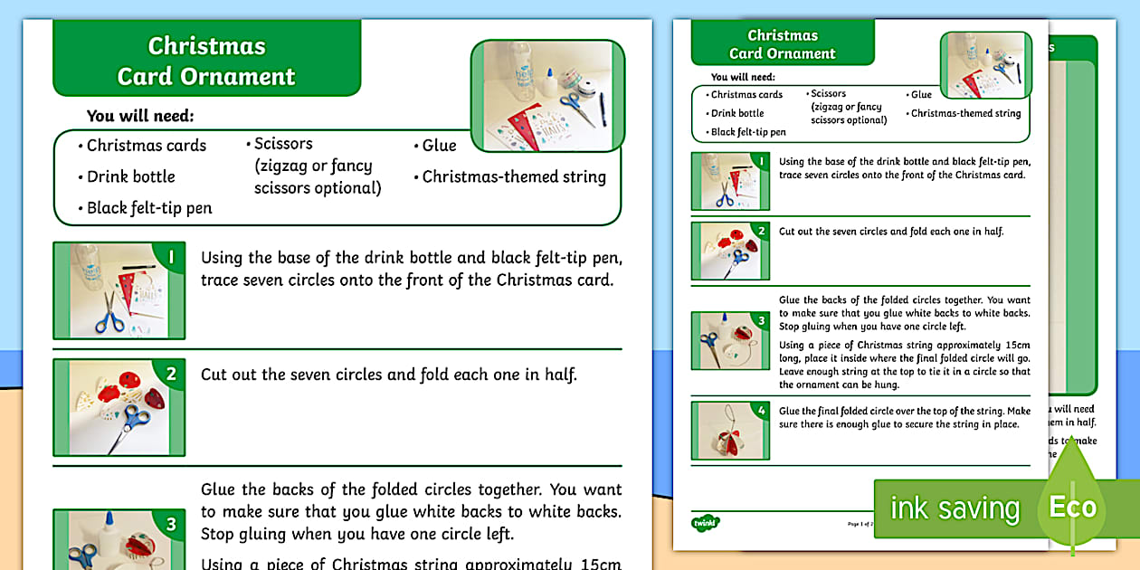 SA Christmas Card Ornaments Craft (teacher made) - Twinkl
