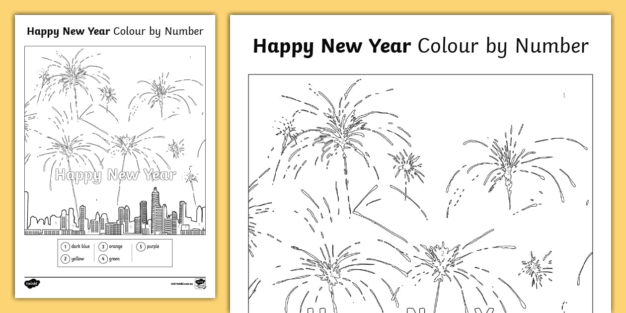 Happy New Year Colour by Number Worksheet - Twinkl