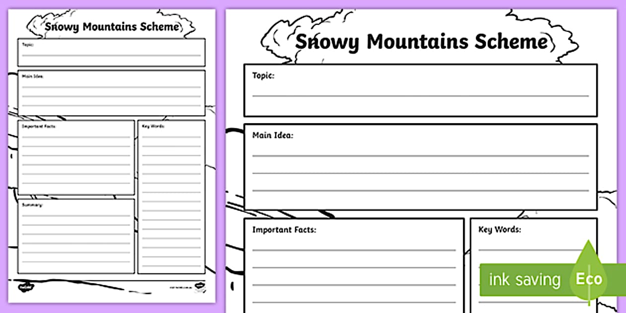 Snowy Mountains Scheme Note-Taking Activity - Twinkl