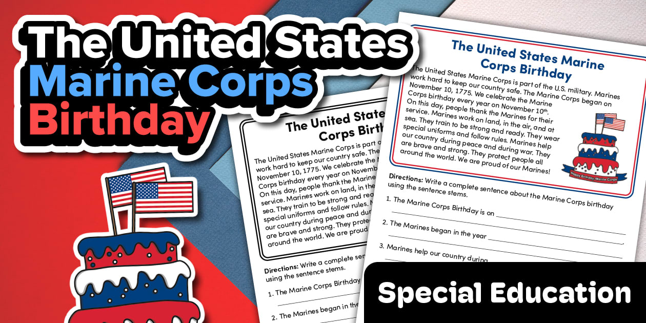 U.S. Marine Birthday Writing Worksheet With Sentence Stem
