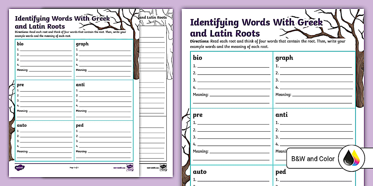 Seventh Grade Identifying Words With Greek and Latin Roots