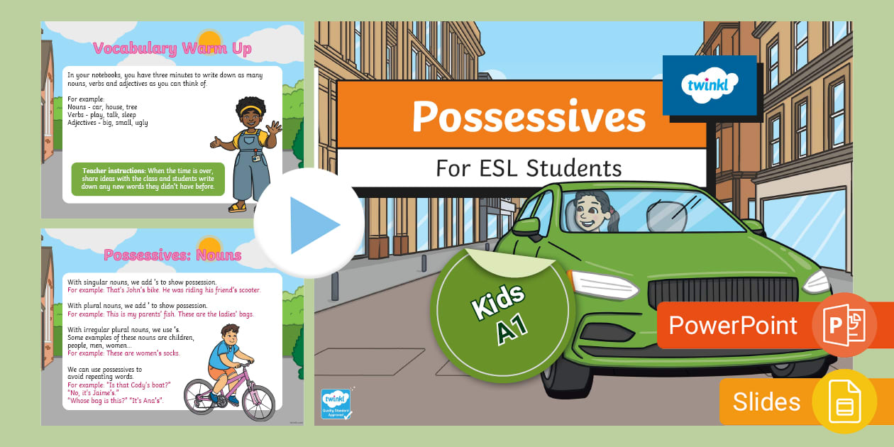 ESL Possessives PowerPoint Lesson [Kids, A1] (teacher made)