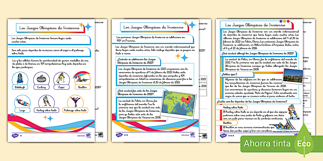 Comprensión lectora por niveles: Los Juegos de Invierno