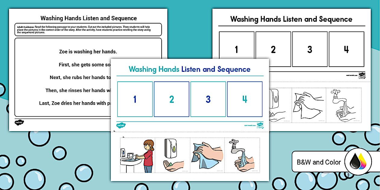 Washing Hands Listen and Sequence Activity (teacher made)