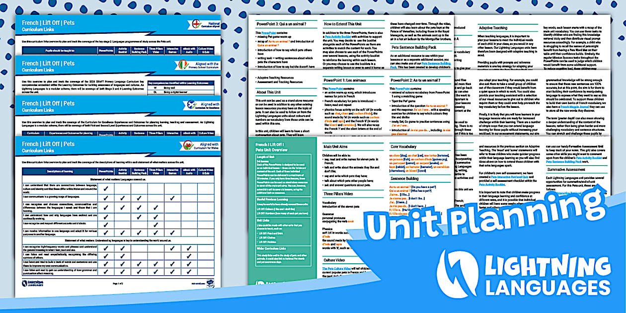 👉 Lift Off French Pets Planning and Curriculum Links