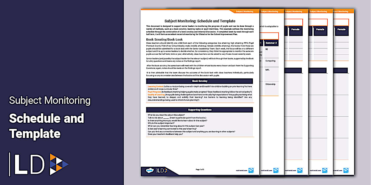 Subject Monitoring Schedule and Template - Book Look