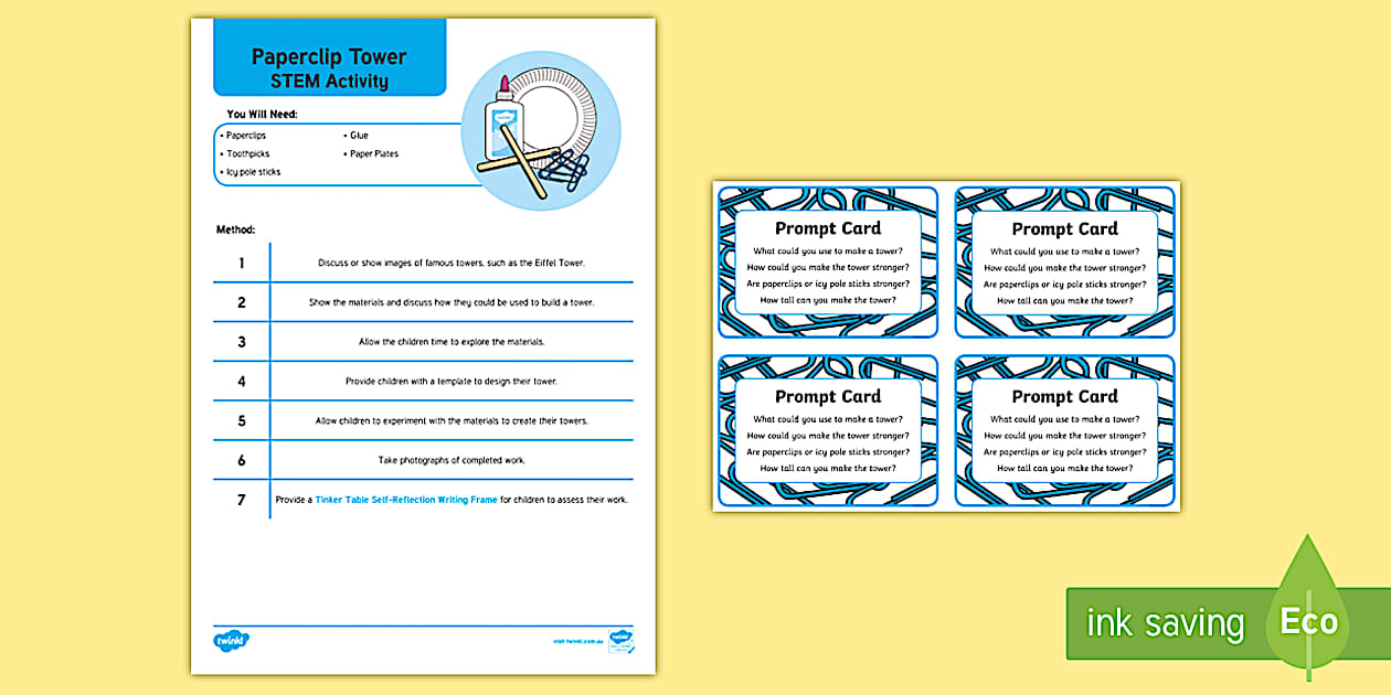TAS Paperclip Tower Tinker Tray STEM Activity and Prompt Card Pack