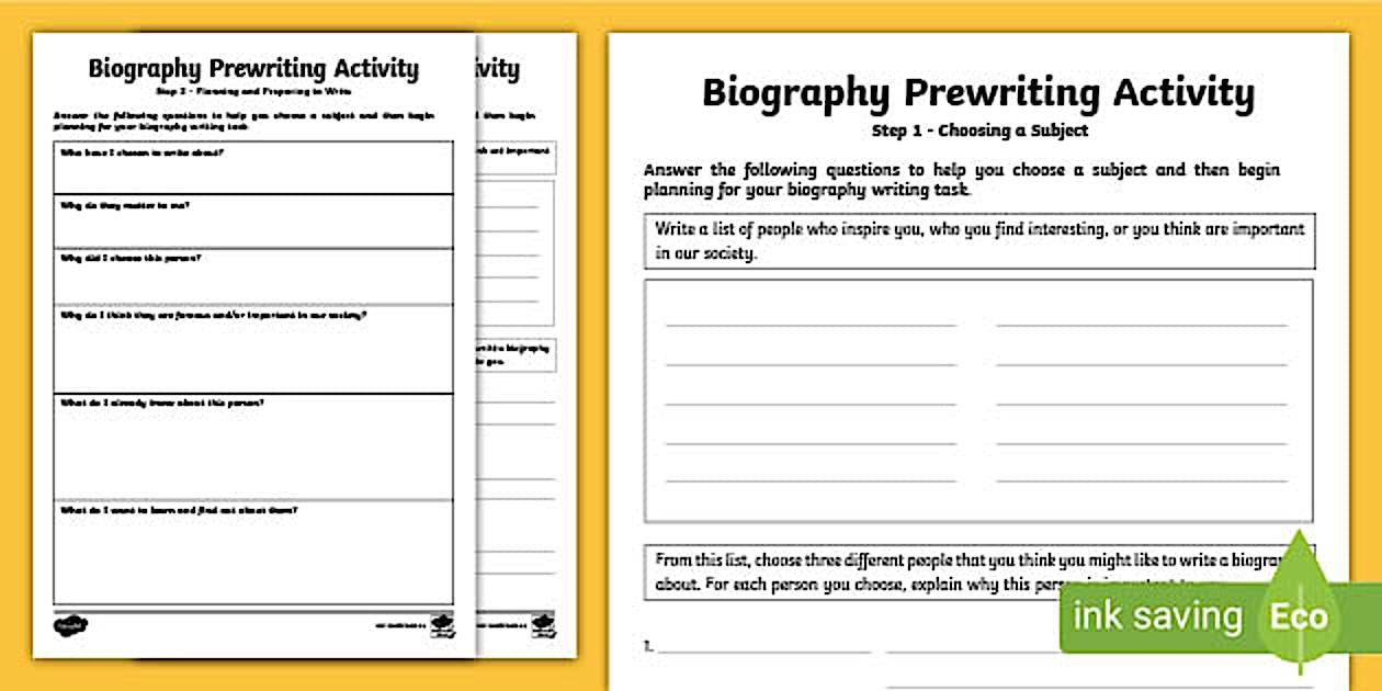 Biography Prewriting and Planning Activity for Yr 3-6