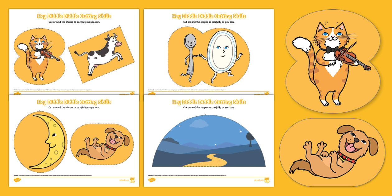 Hey Diddle Diddle Cutting Skills Worksheets - Twinkl