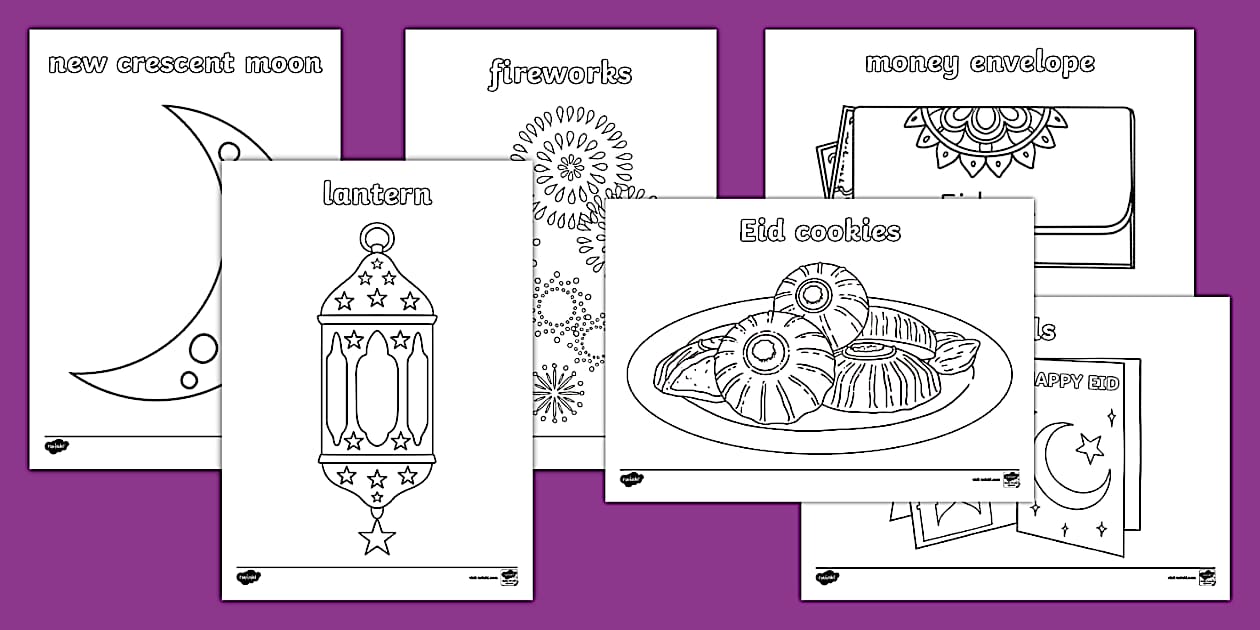 Eid Al-Fitr Picture and Word Colouring Sheets | Twinkl