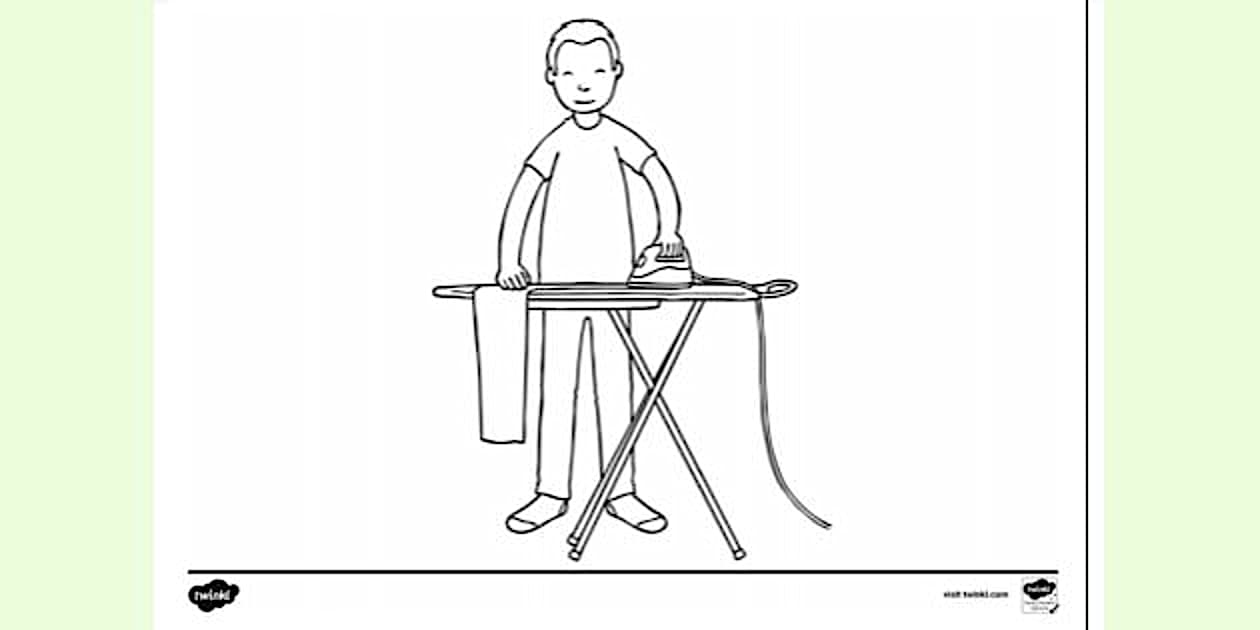 Man Ironing Colouring Sheet (teacher made) - Twinkl