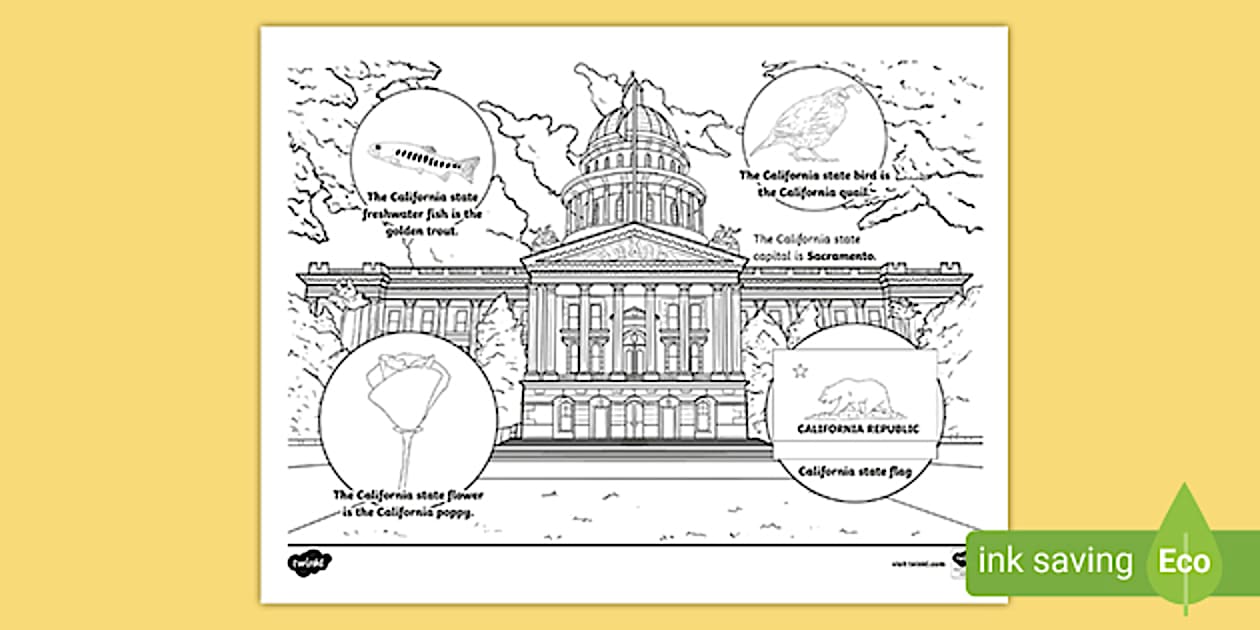California State Facts Coloring Activity Worksheet - Twinkl