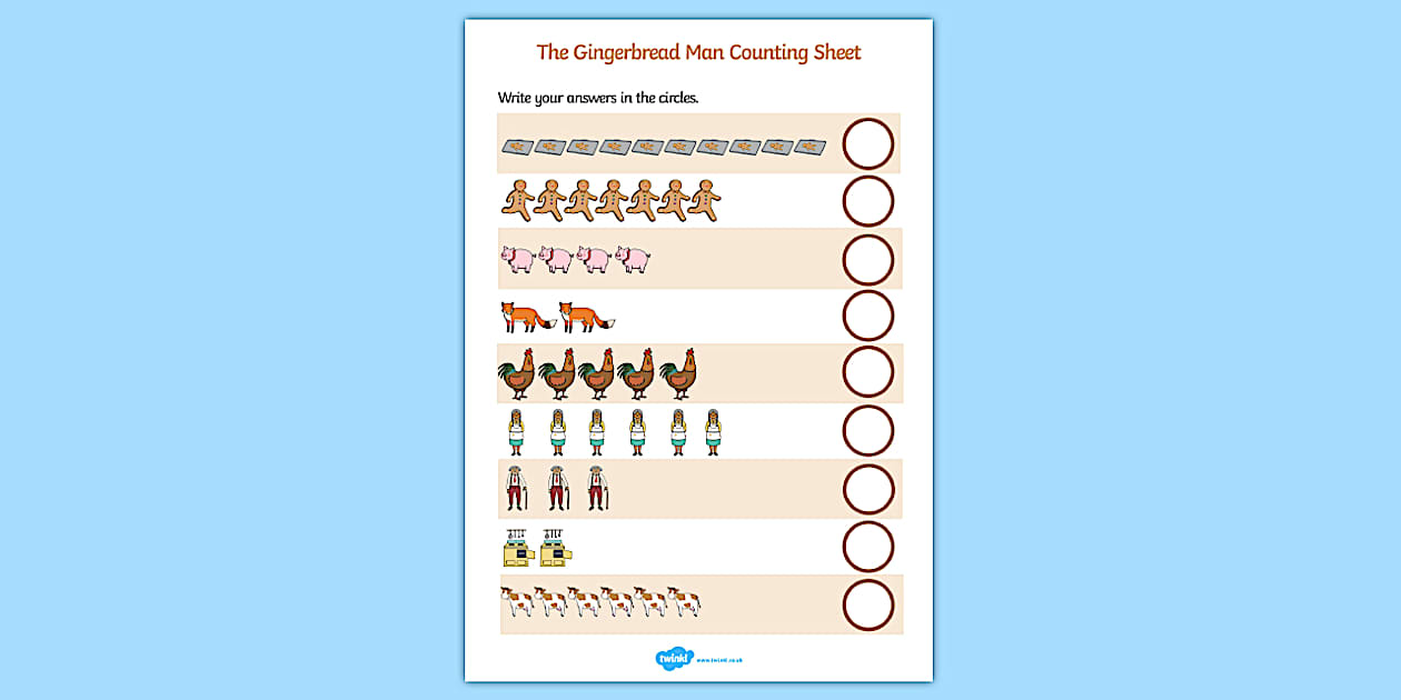 The Gingerbread Man Counting Sheet (teacher made) - Twinkl