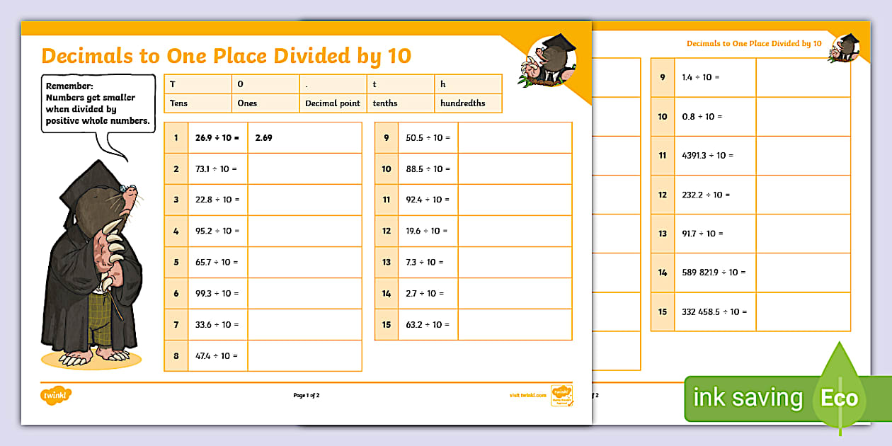 Decimals to One Place Divided by 10 (Teacher-Made) - Twinkl