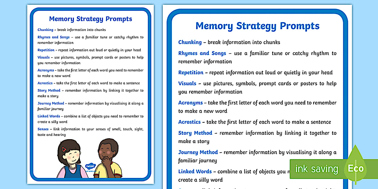 Memory Strategy Prompts A4 Display Poster (teacher made)