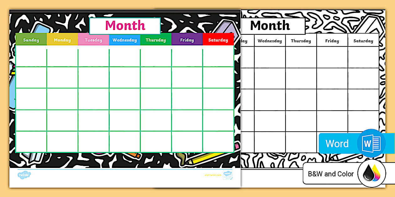 Editable Notebook Theme Calendar (teacher made) - Twinkl