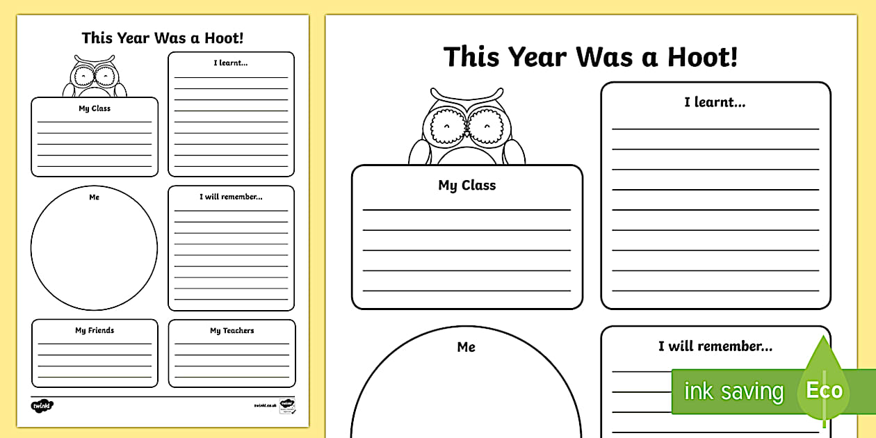 QLD This Year Was a Hoot! End of Year Worksheet - Twinkl
