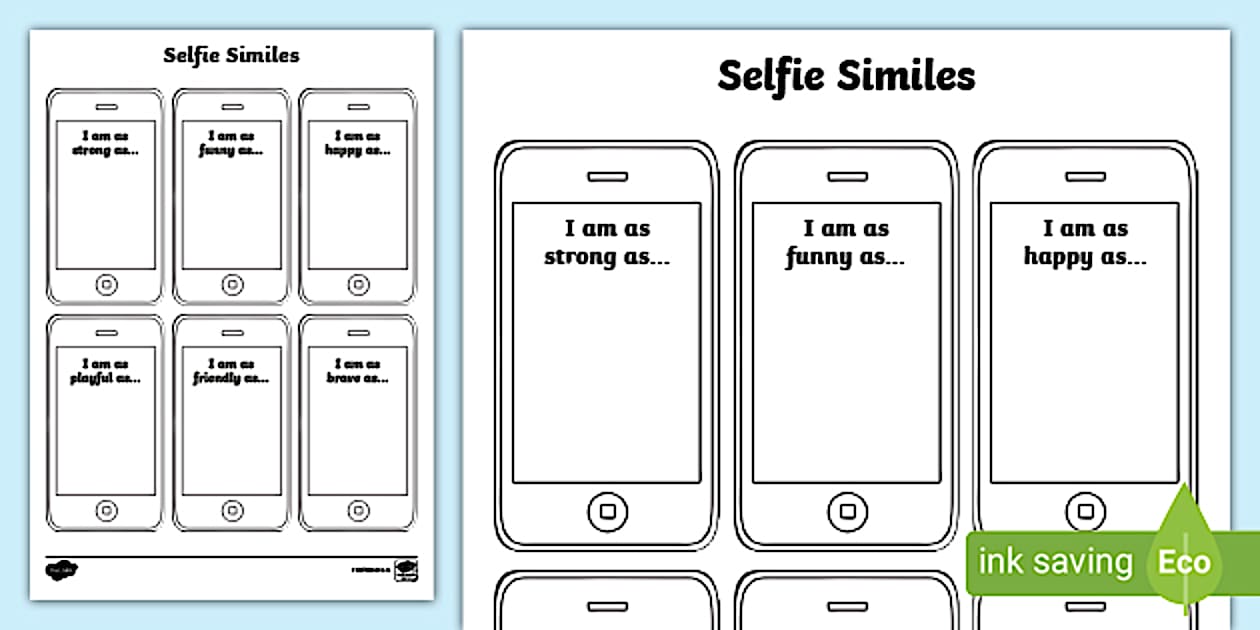 Selfie Similes Worksheet (teacher made) - Twinkl