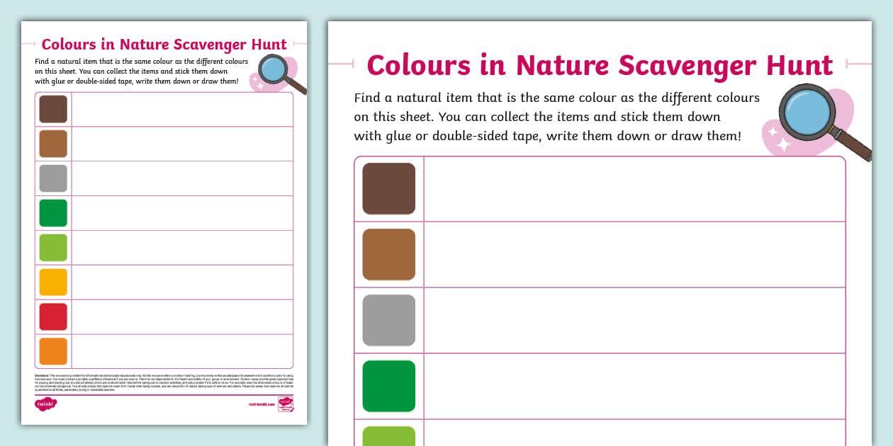 Colours in Nature Scavenger Hunt (teacher made) - Twinkl