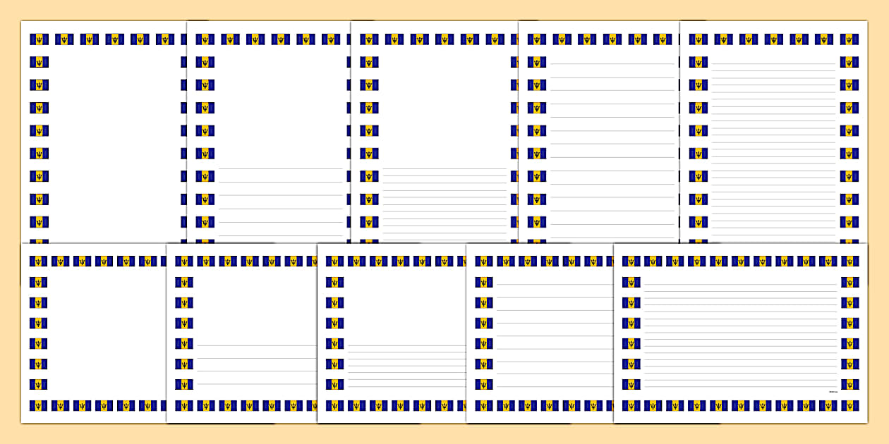 Barbados Flag Page Borders (Teacher-Made) - Twinkl