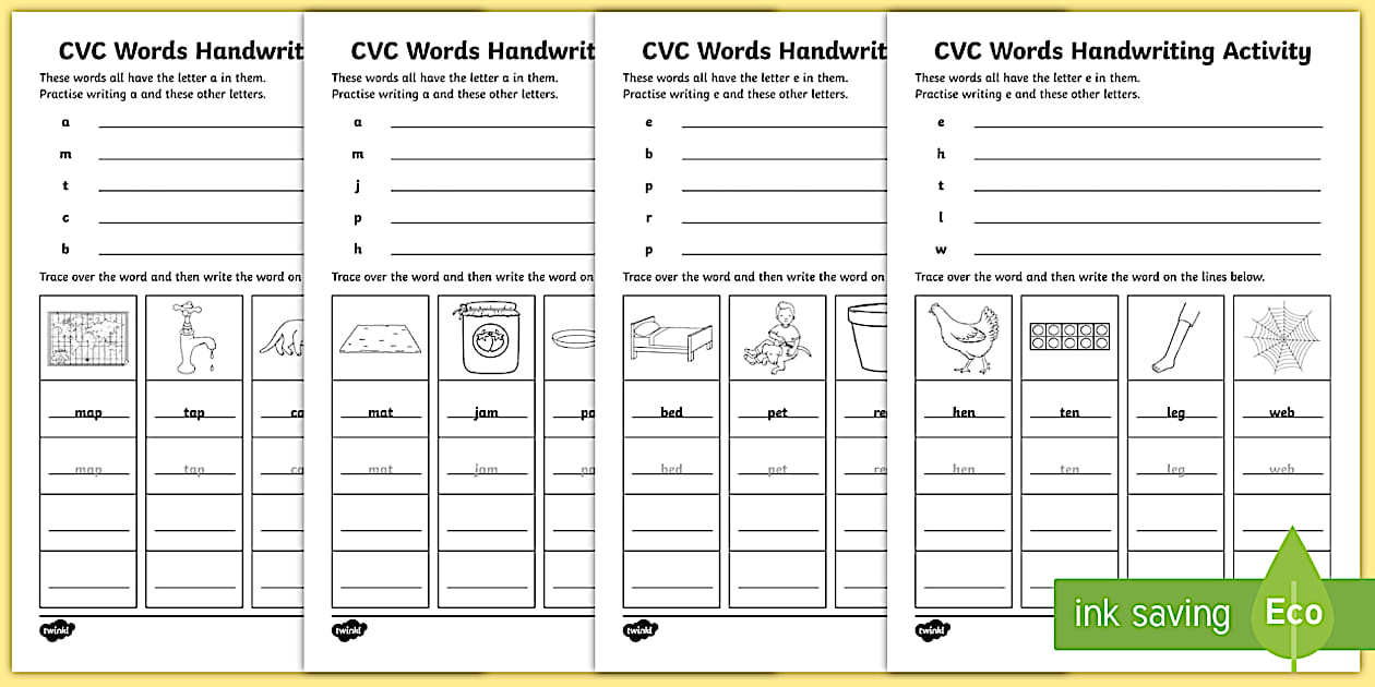 Editable CVC Words Handwriting Worksheets - Twinkl