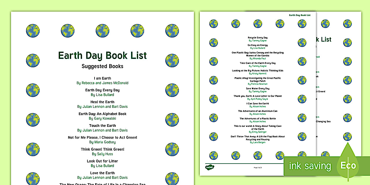 Earth Day Book List (teacher made) - Twinkl