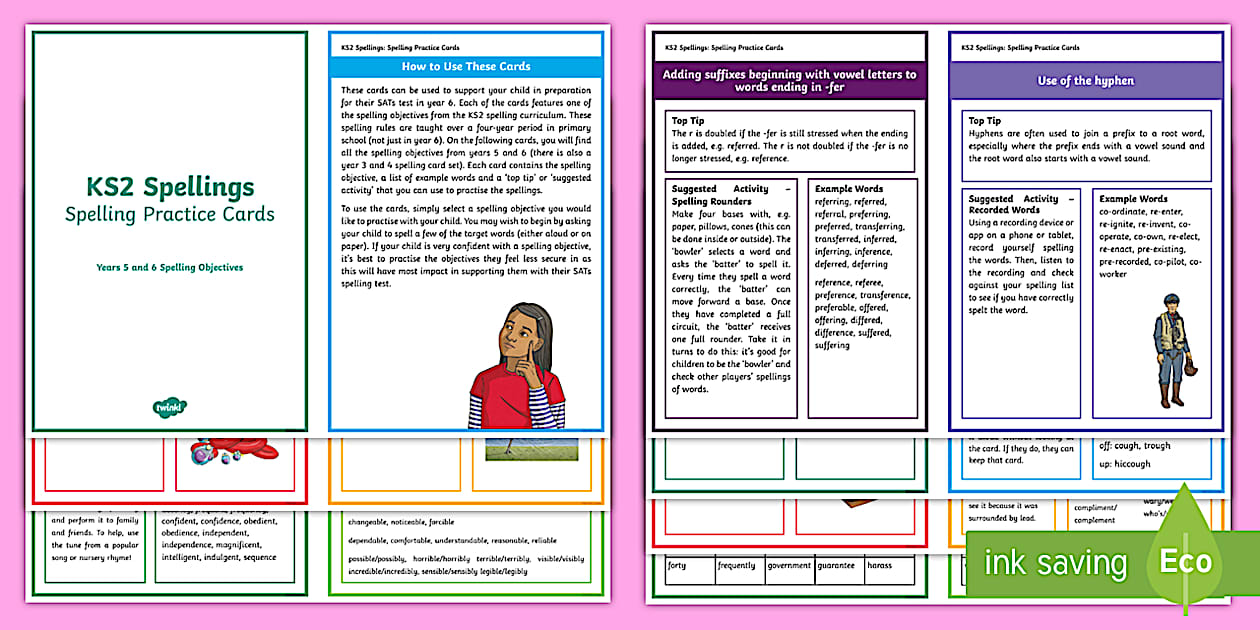 KS2 (Years 5 and 6) Spelling Practice Challenge Cards