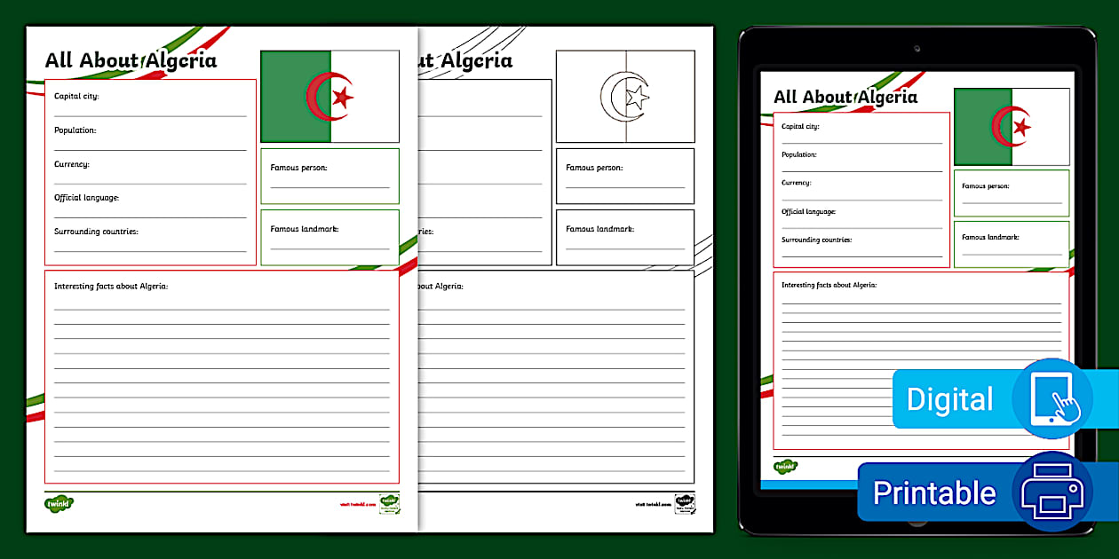 All About Algeria Research Activity for 3rd-5th Grade